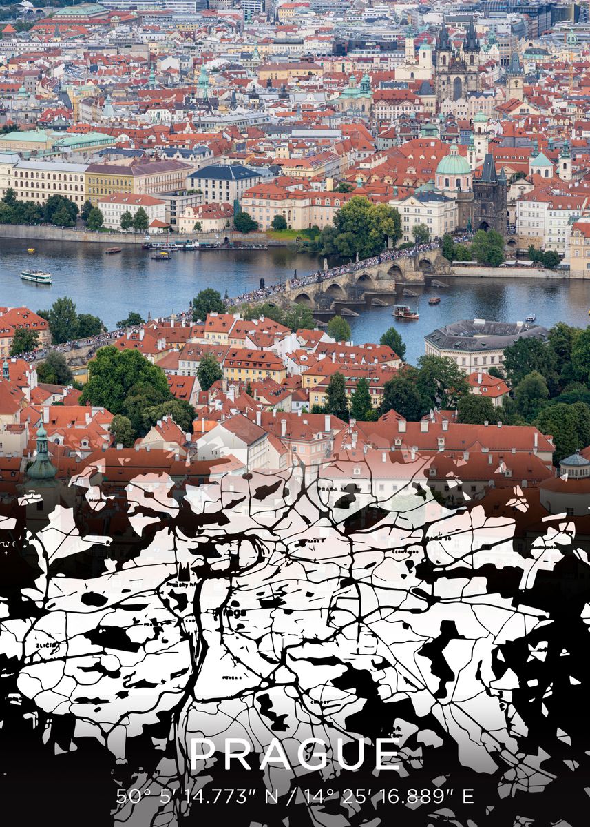 'Prague City Map Dark' Poster, picture, metal print, paint by Gianluca Pugliese | Displate