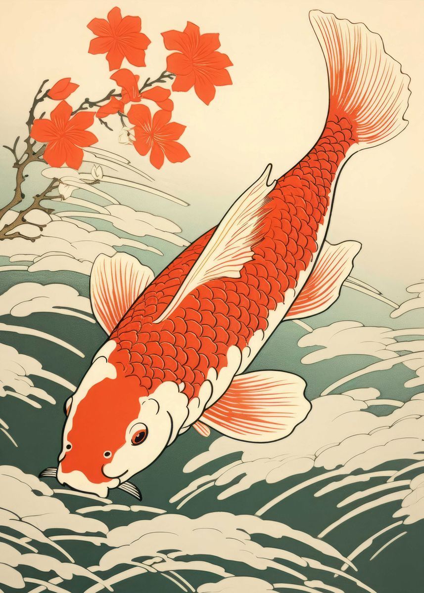 'Koi Fish Japanese Painting' Poster, picture, metal print, paint by Kai ...