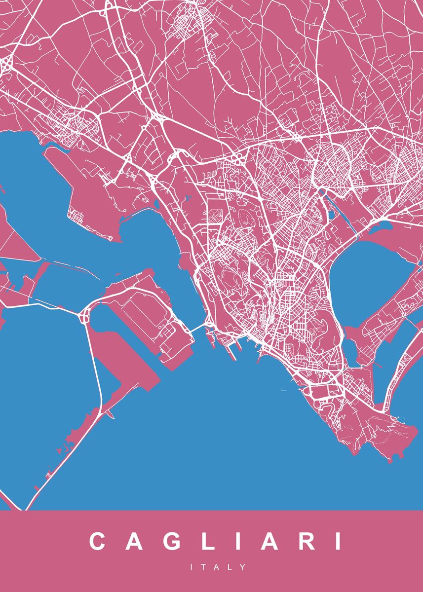 'MAP CAGLIARI ITALY ' Poster, picture, metal print, paint by UrbanMaps | Displate