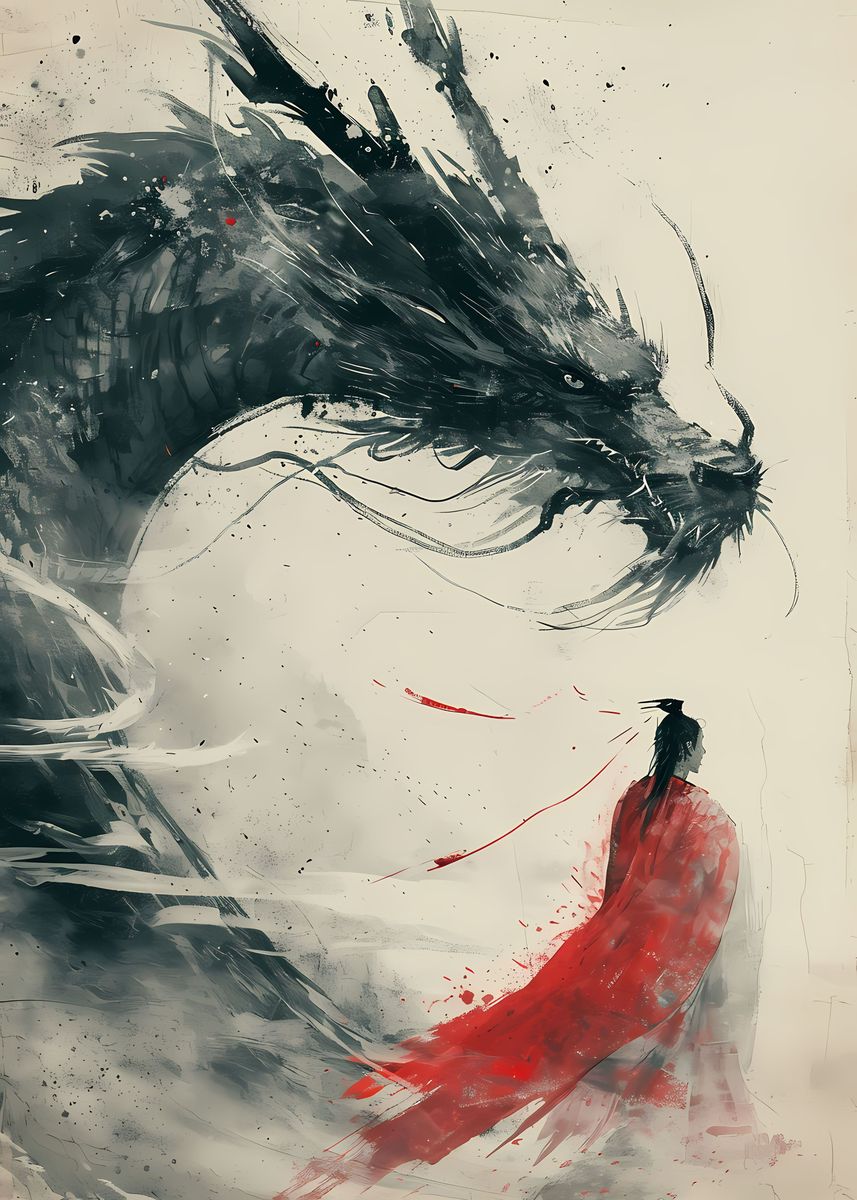 'Asian Ink Shadow Drake ' Poster, picture, metal print, paint by ...