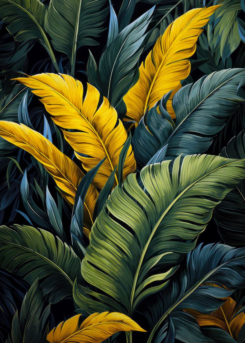 'Tropical leaves' Poster, picture, metal print, paint by JBJart Justyna ...