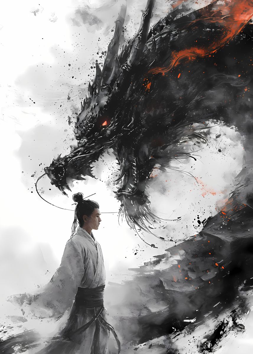 'Asian Ink Shadow Drake ' Poster, picture, metal print, paint by ...