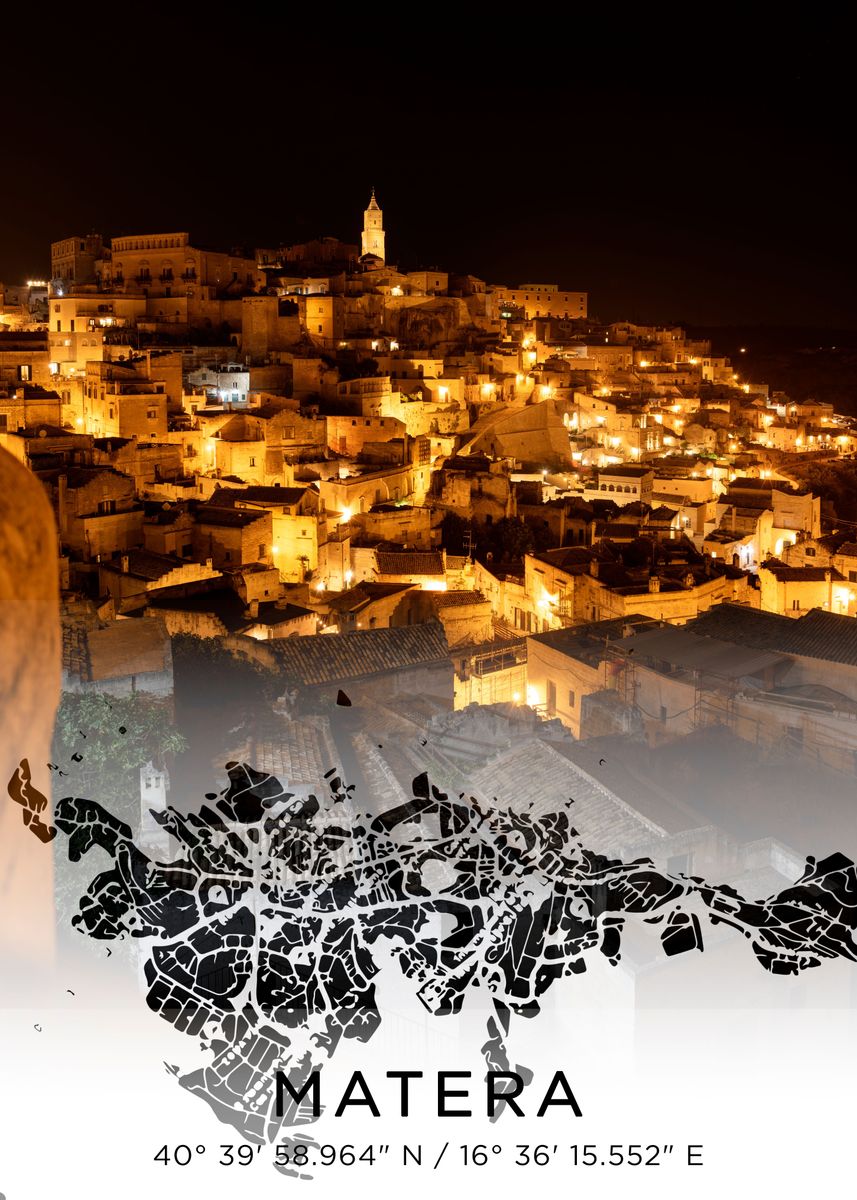 'Matera City Map White' Poster, picture, metal print, paint by Gianluca ...