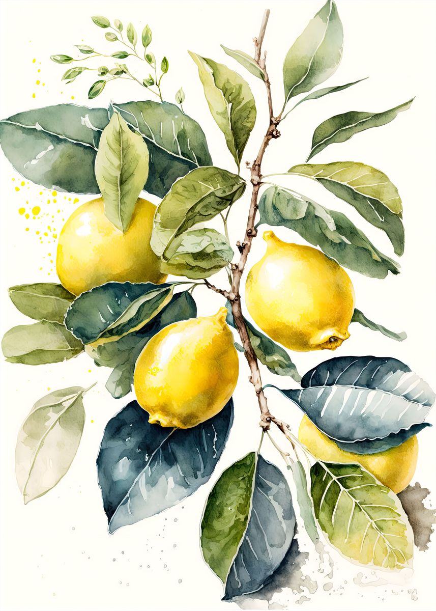 'Lemon Watercolor' Poster, picture, metal print, paint by ELYussArt ...