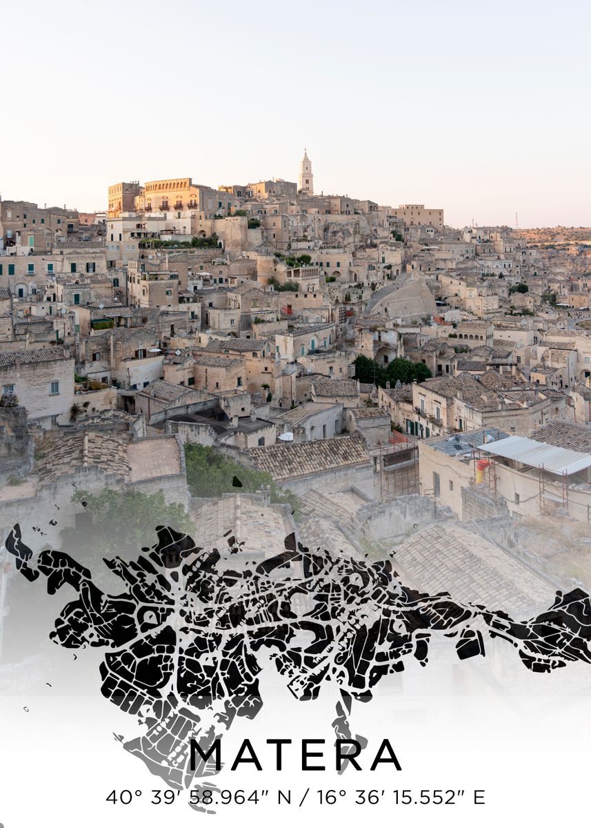 'Matera City Map White' Poster, picture, metal print, paint by Gianluca ...