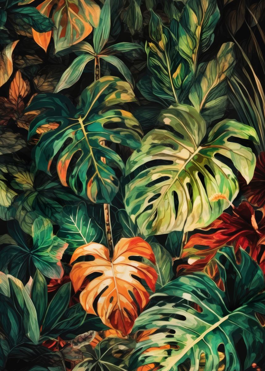 'Tropical leaves' Poster, picture, metal print, paint by JBJart Justyna ...