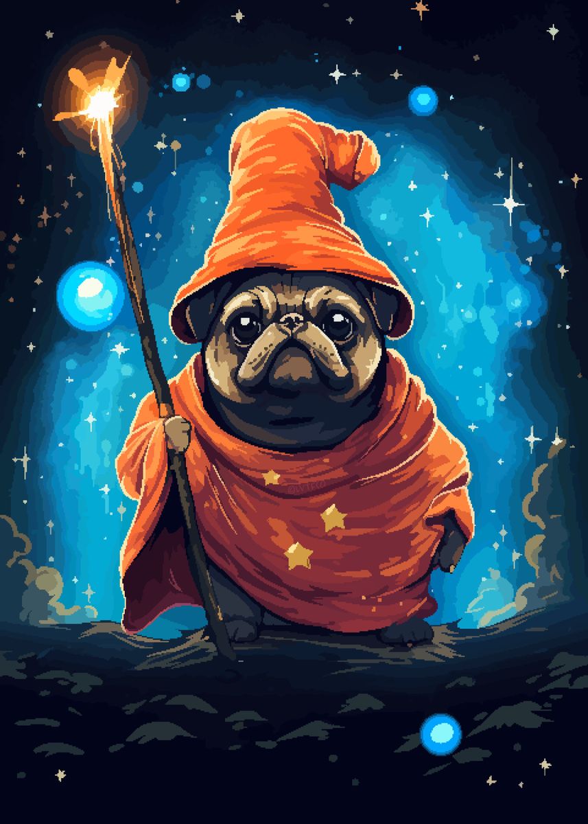 'Cute Pug Wizard Pixel Art' Poster, picture, metal print, paint by ...