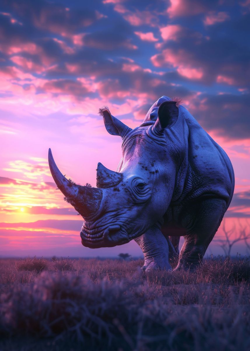'Rhinocero Aesthetic Sunset' Poster, picture, metal print, paint by ...