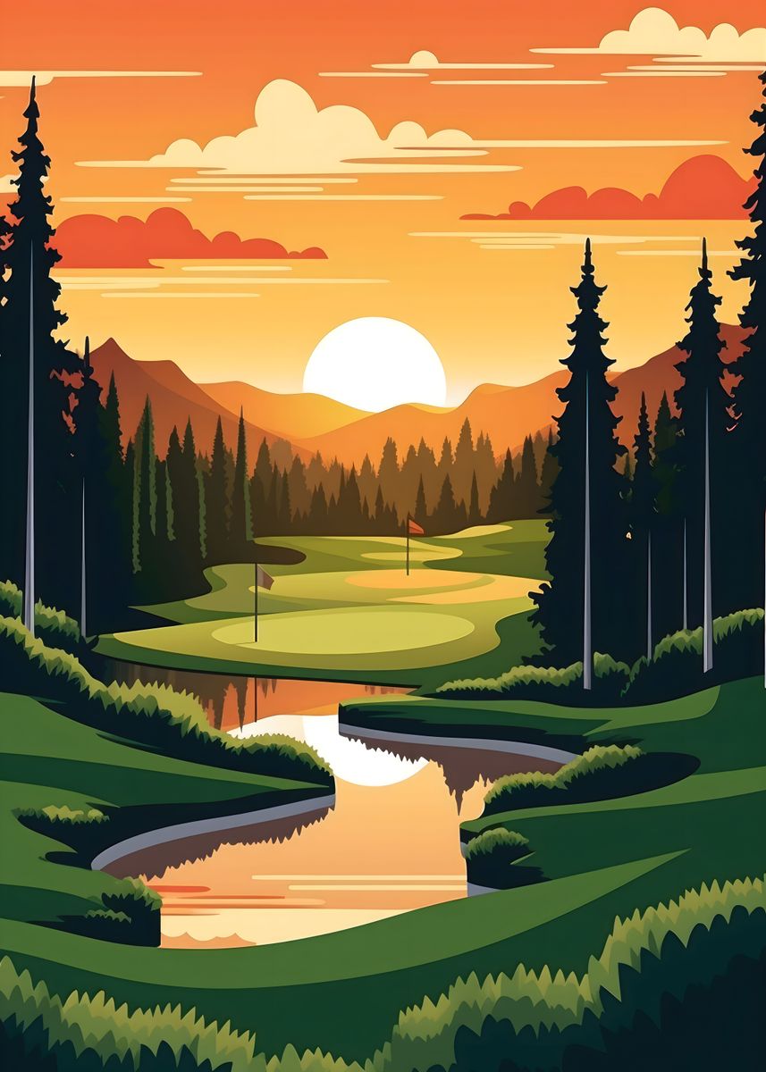 'Golf Course ' Poster, picture, metal print, paint by ELYussArt | Displate