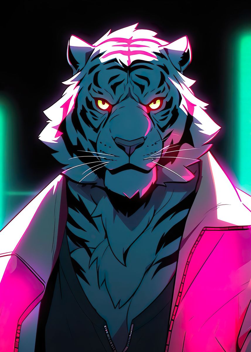 'white tiger neon' Poster, picture, metal print, paint by OMEGA FAUNA ...
