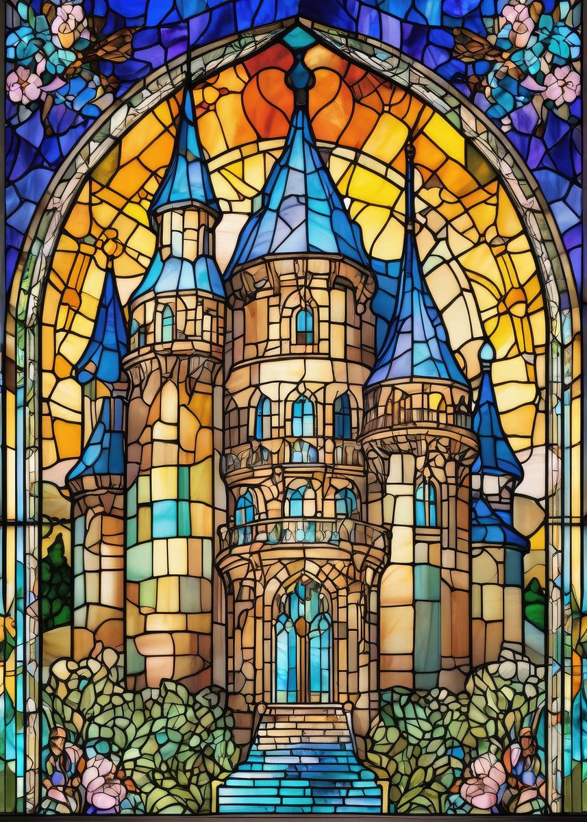 'Stained Glass Castles ' Poster, picture, metal print, paint by ...