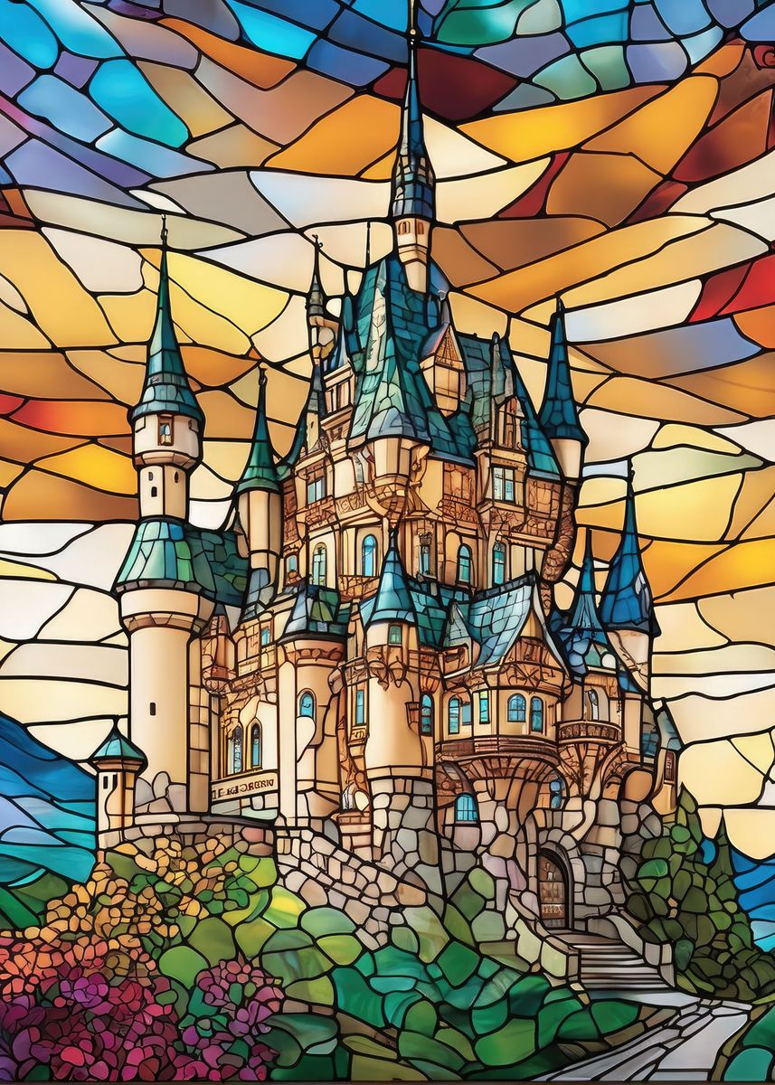 'Stained Glass Castles ' Poster, picture, metal print, paint by ...