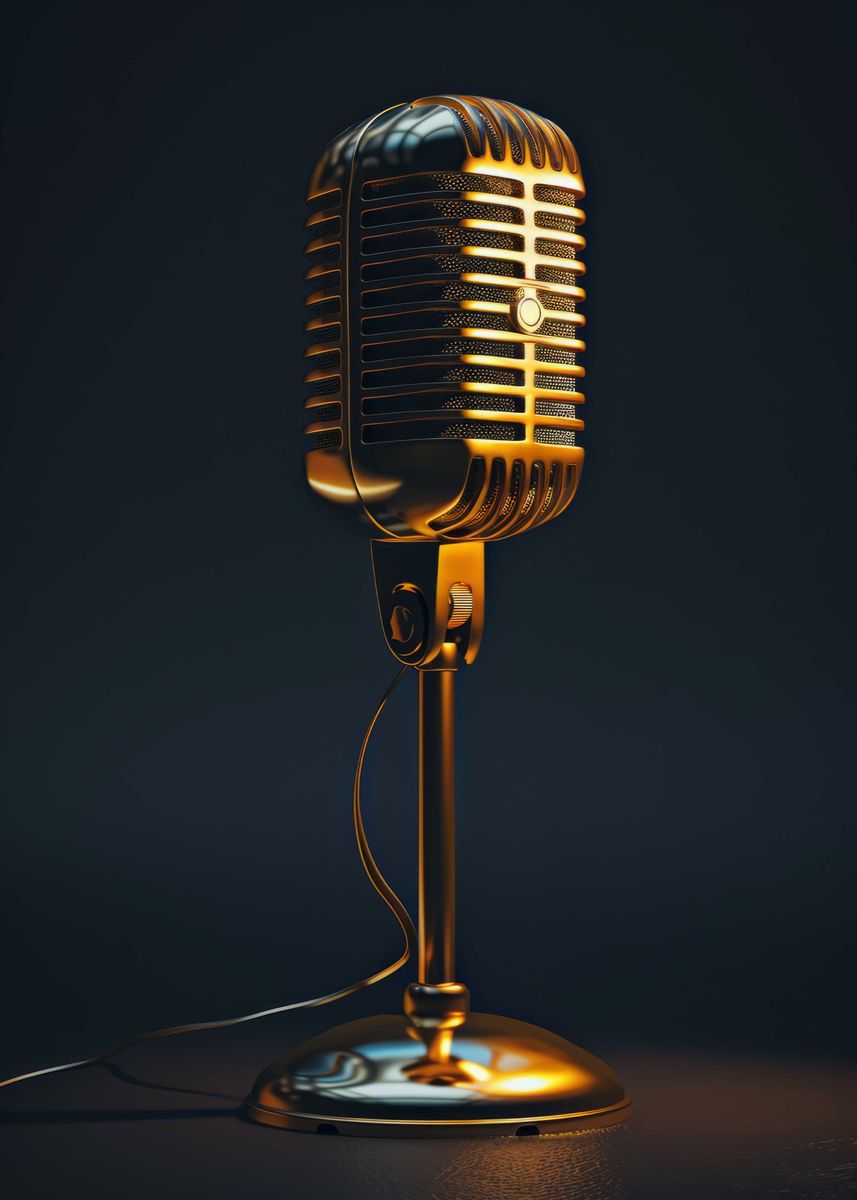 'Microphone Sing Dark Gold' Poster, picture, metal print, paint by ...