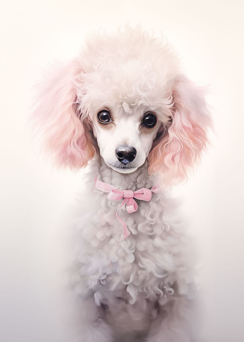 'White Poodle pink mood' Poster, picture, metal print, paint by PetsArt ...