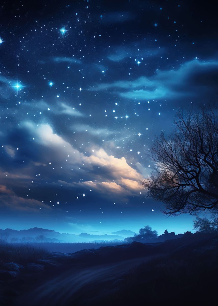 'night sky with stars' Poster, picture, metal print, paint by Audrey ...