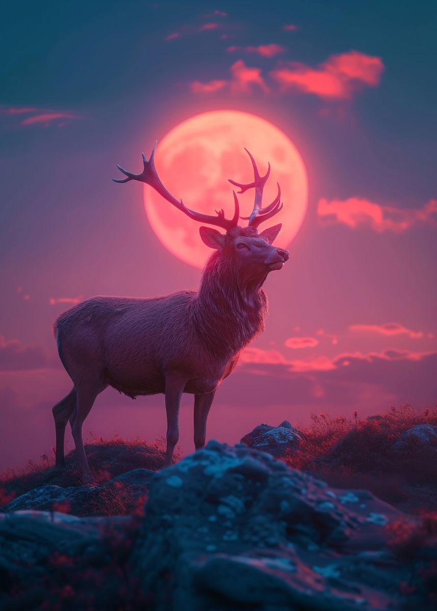 'Deer Aesthetic Sunset' Poster, picture, metal print, paint by Adam ...