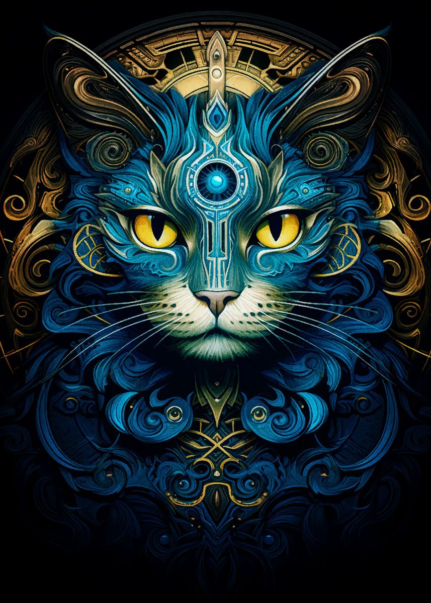 'abstract kintsugi cat' Poster, picture, metal print, paint by Mikaeel ...