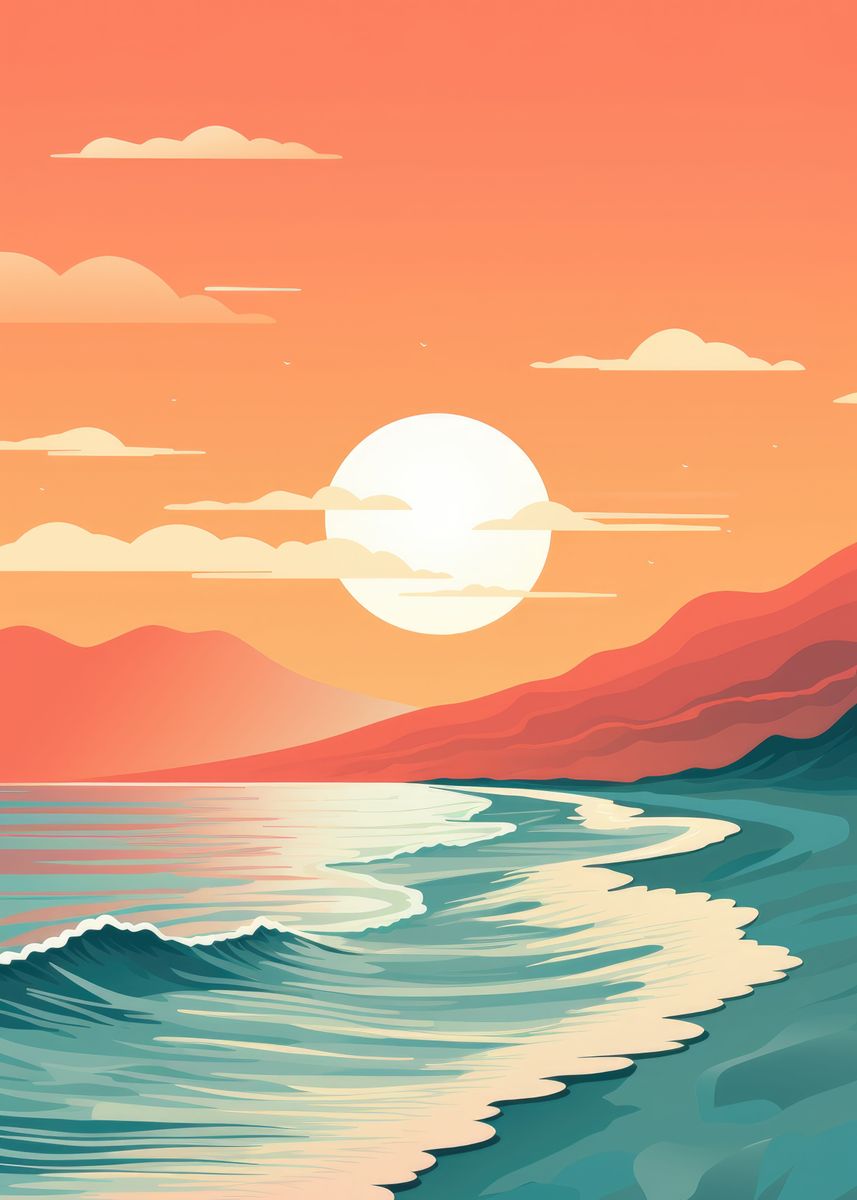 'Minimal Sunset' Poster, picture, metal print, paint by Shaon Khalid | Displate