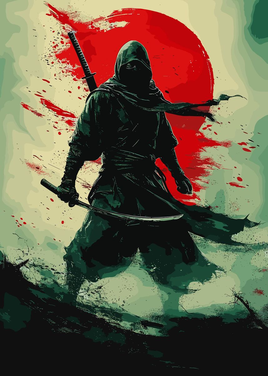 'Anime Japanese Green Ninja' Poster, picture, metal print, paint by ...