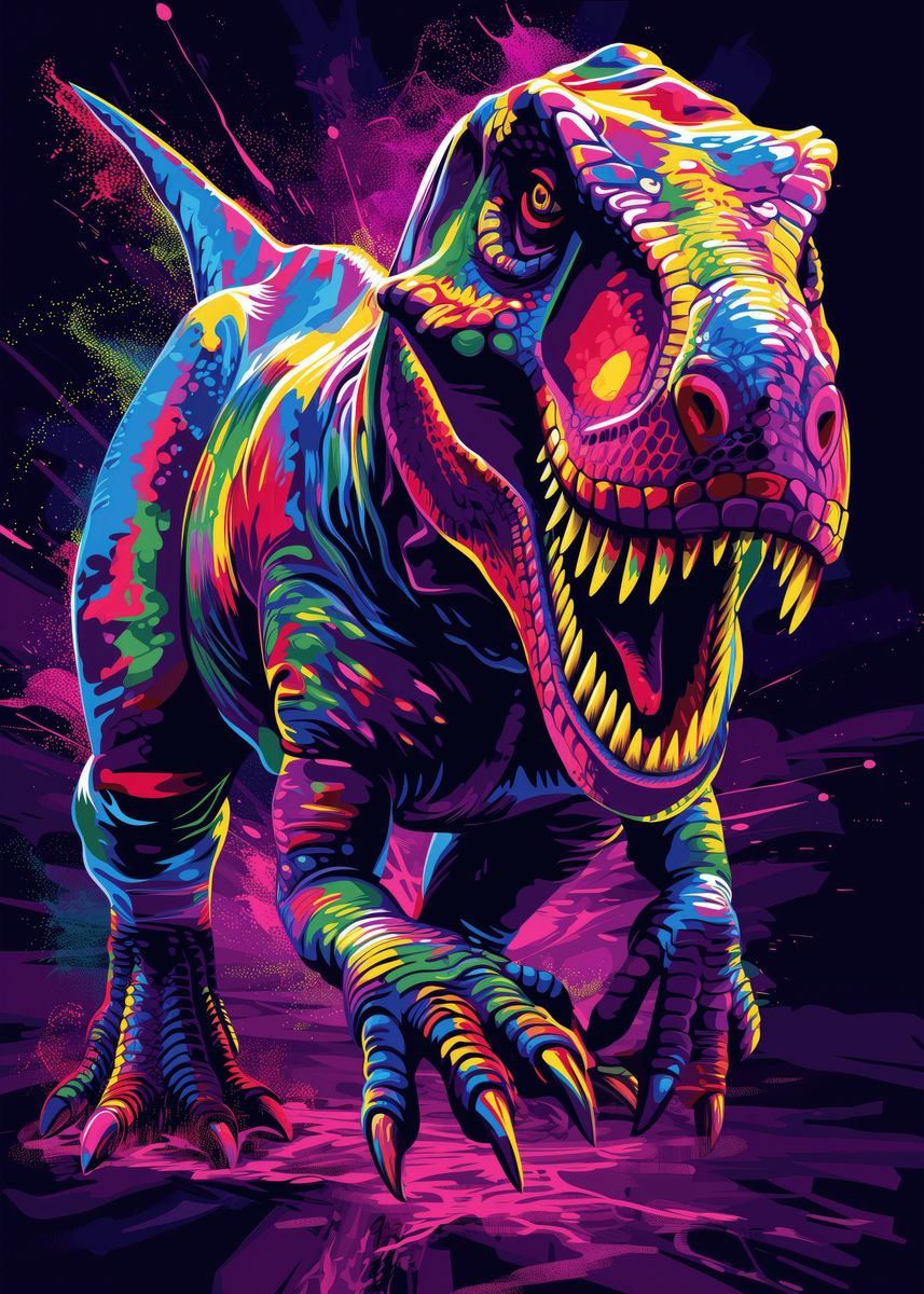 'Colorful Neon Punk T Rex' Poster, picture, metal print, paint by ...