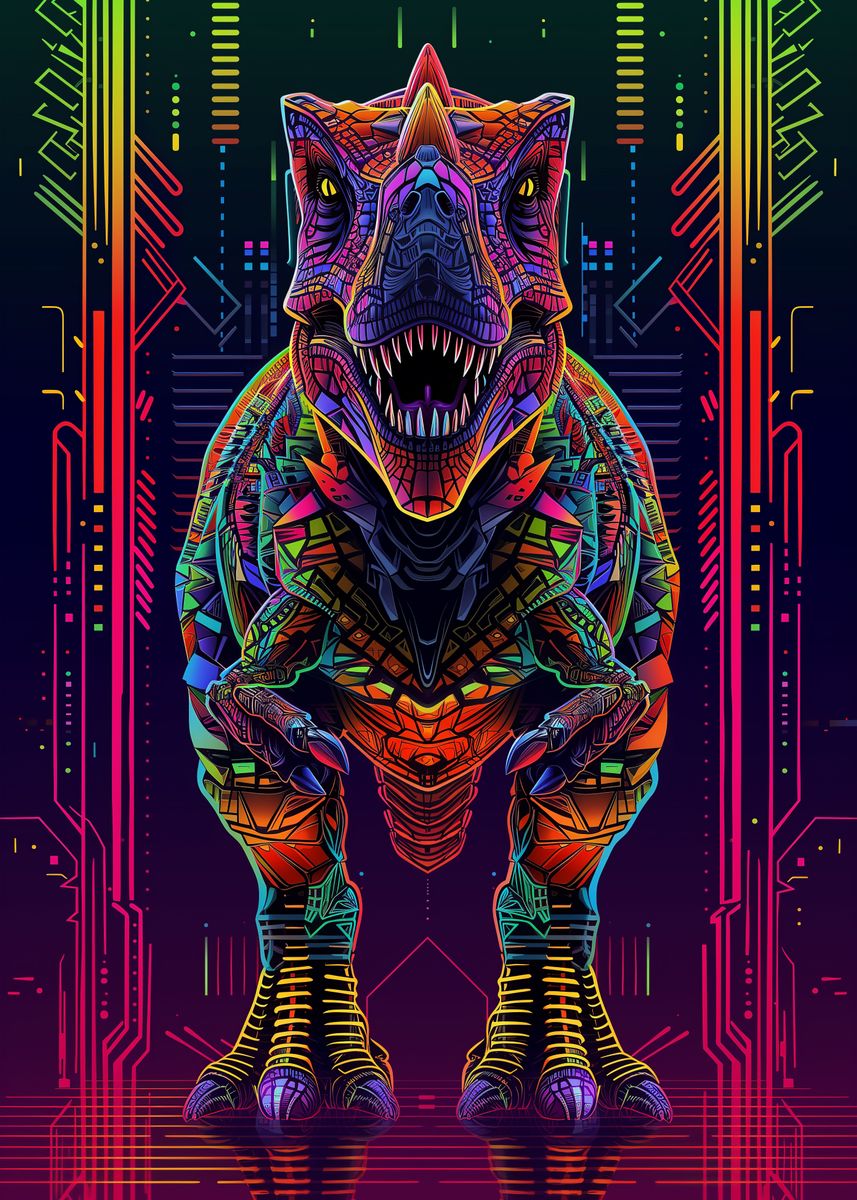 'Dino Cyberwave' Poster, picture, metal print, paint by HarmonicArt ...