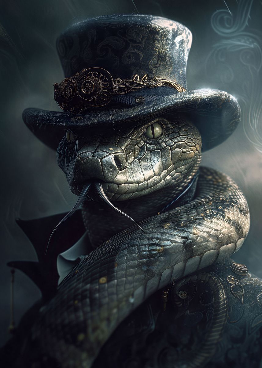 'Steampunk Snake Dark' Poster, picture, metal print, paint by Posters ...