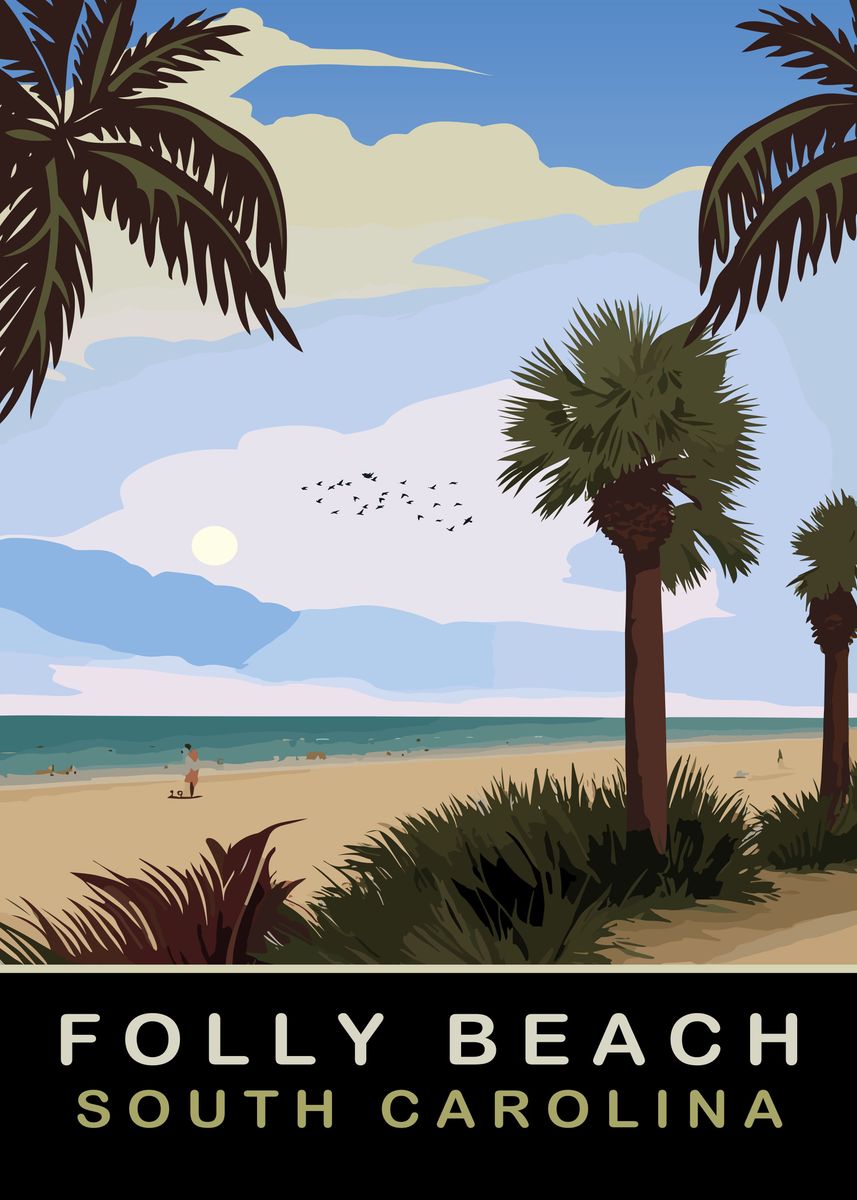 'Folly Beach' Poster, picture, metal print, paint by Long Shot | Displate