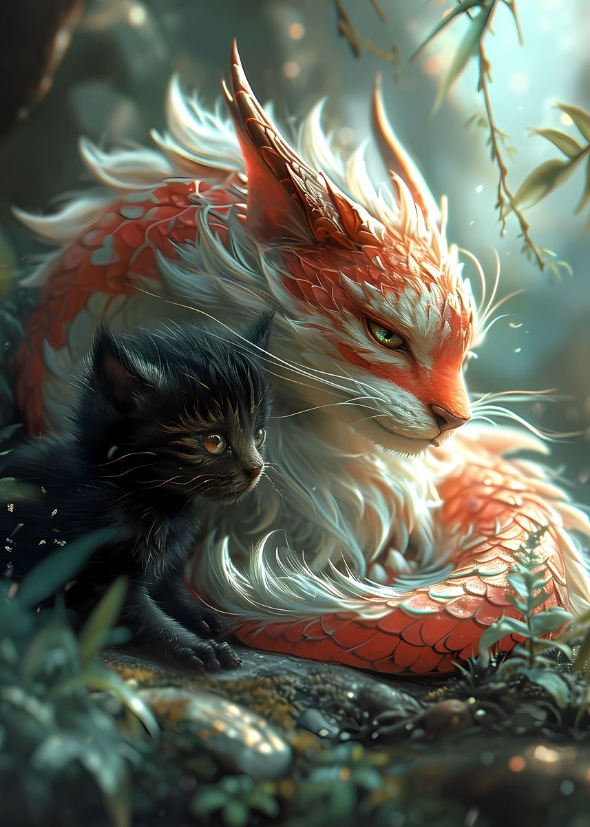 'Fantasy Cat Dragon Kitten' Poster, picture, metal print, paint by ...