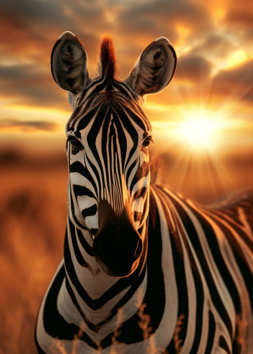 'Zebra Sunset Animal' Poster, picture, metal print, paint by Morgan Yon ...