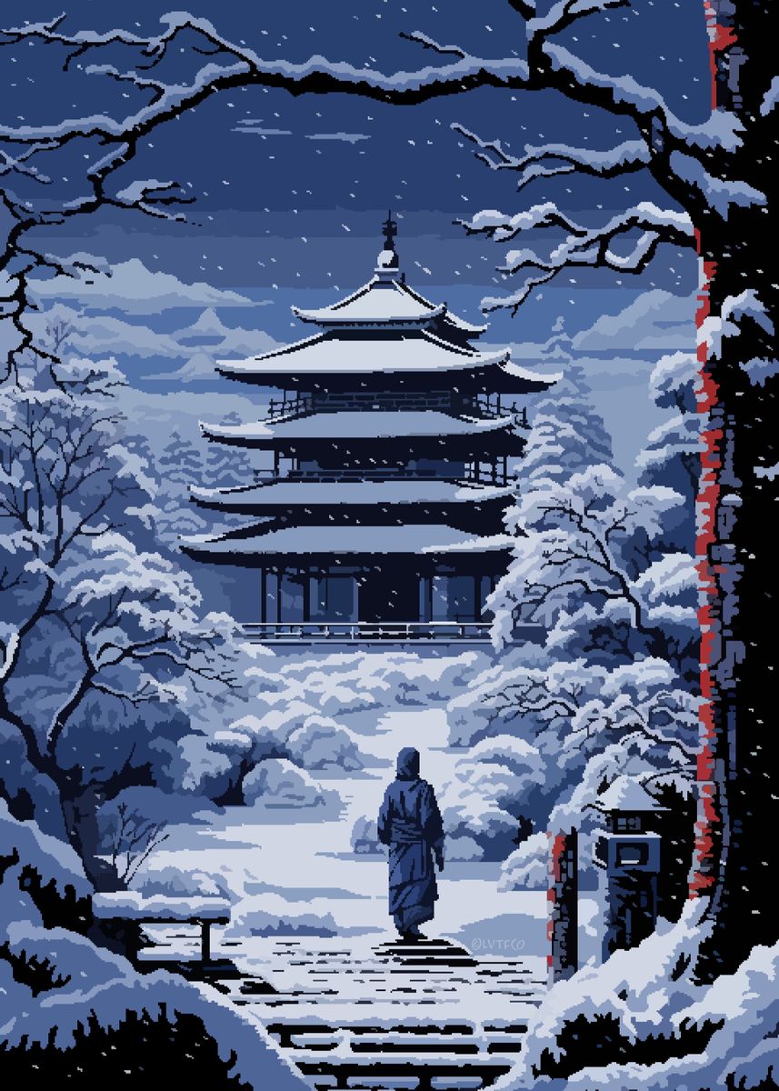 'Japan Monastery Pixel Art' Poster, picture, metal print, paint by ...