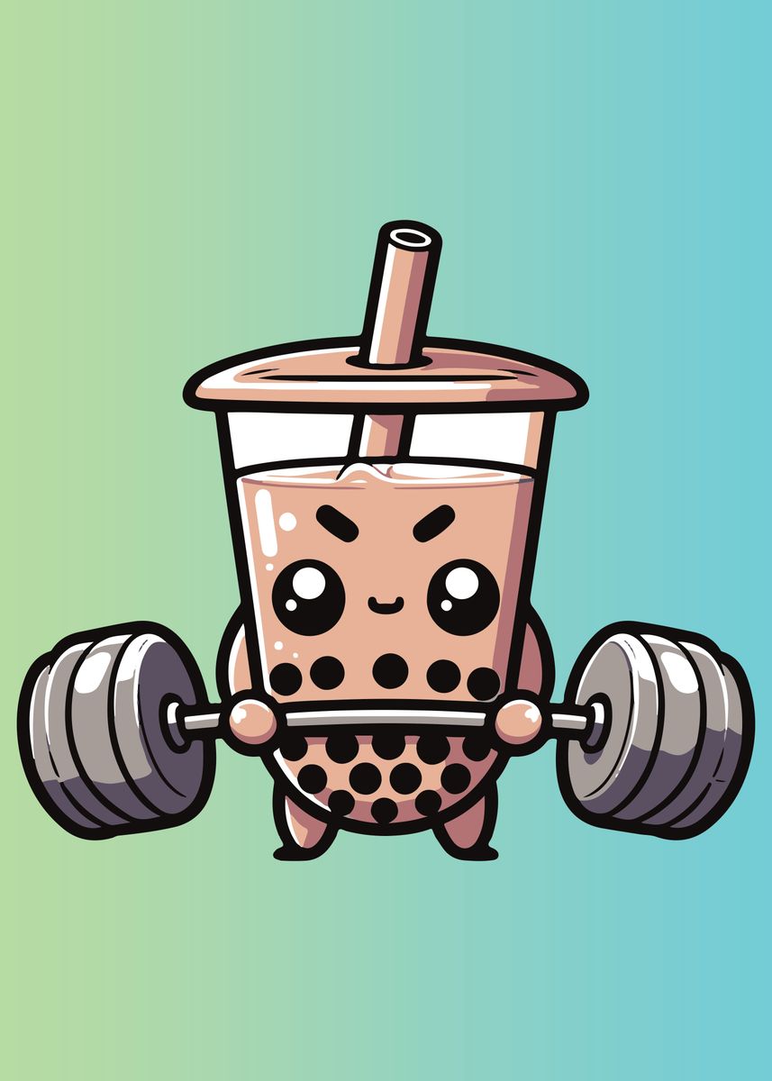 'Boba Bubble Tea Kawaii Gym' Poster, picture, metal print, paint by ...