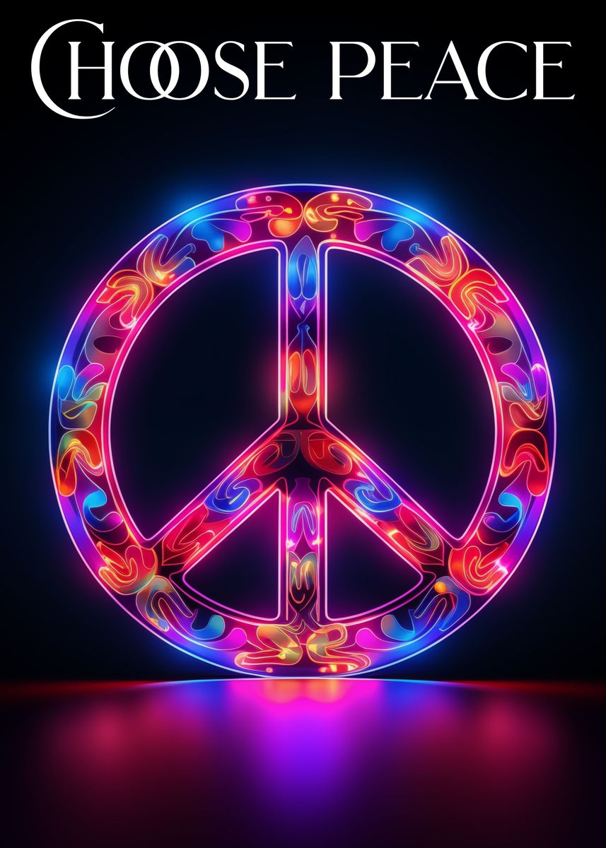 'Neon peace sign' Poster, picture, metal print, paint by Worlds Arts ...