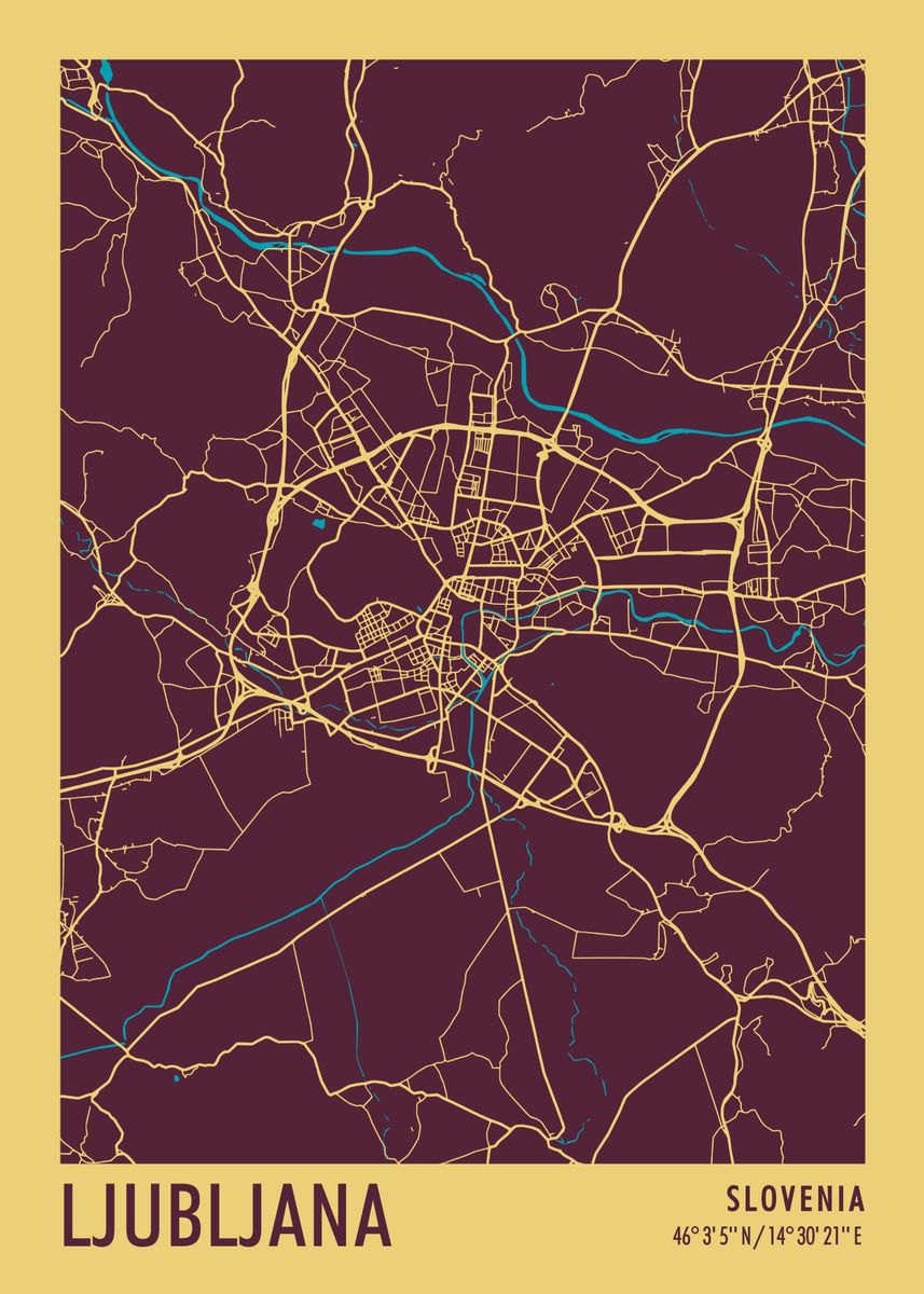'Ljubljana Map' Poster, picture, metal print, paint by Miracle Studio ...