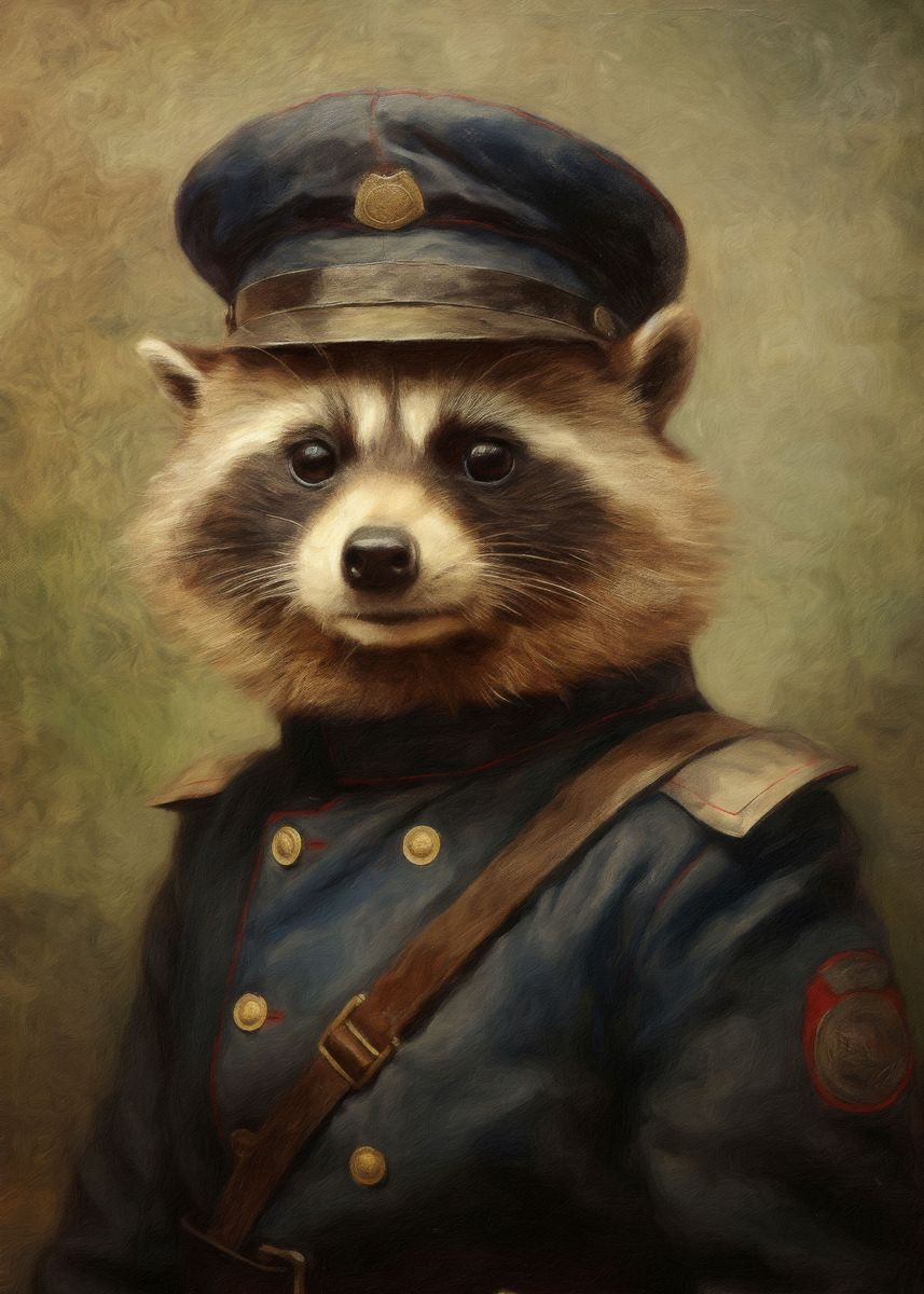 'Raccoon officer' Poster, picture, metal print, paint by goljakoff ...