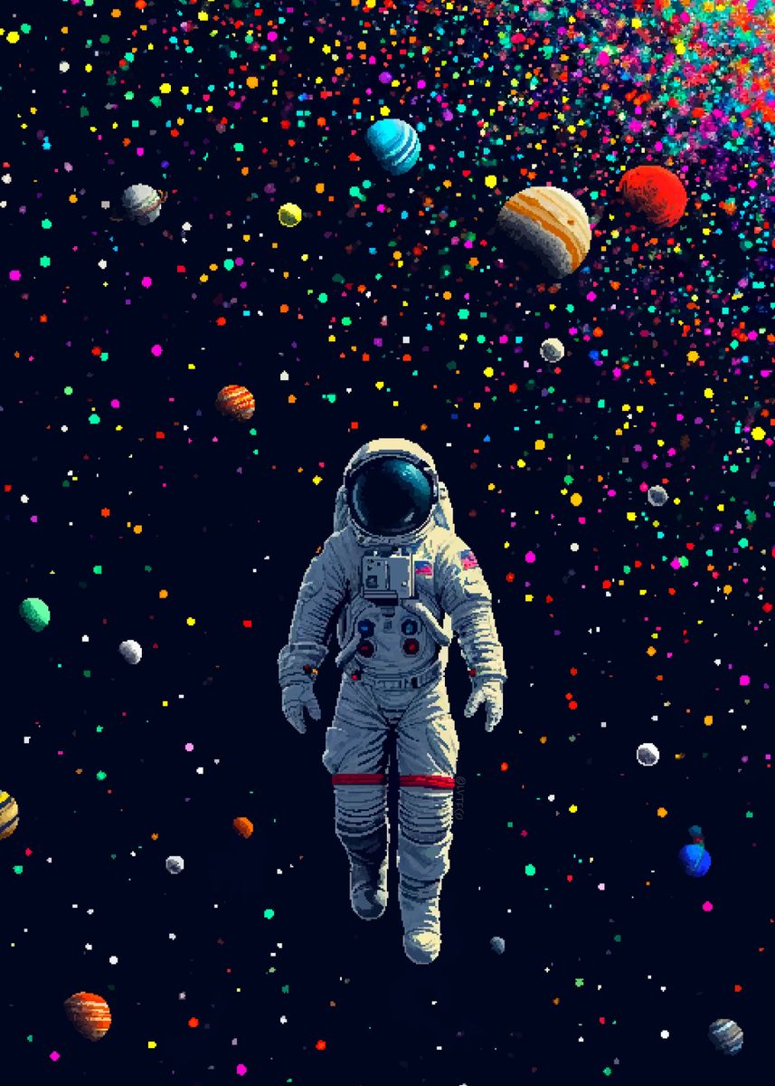 'Spaceman Space Pixel Art' Poster, picture, metal print, paint by ...