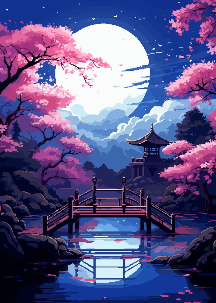 'Japan Garden Zen Pixel Art' Poster, picture, metal print, paint by ...
