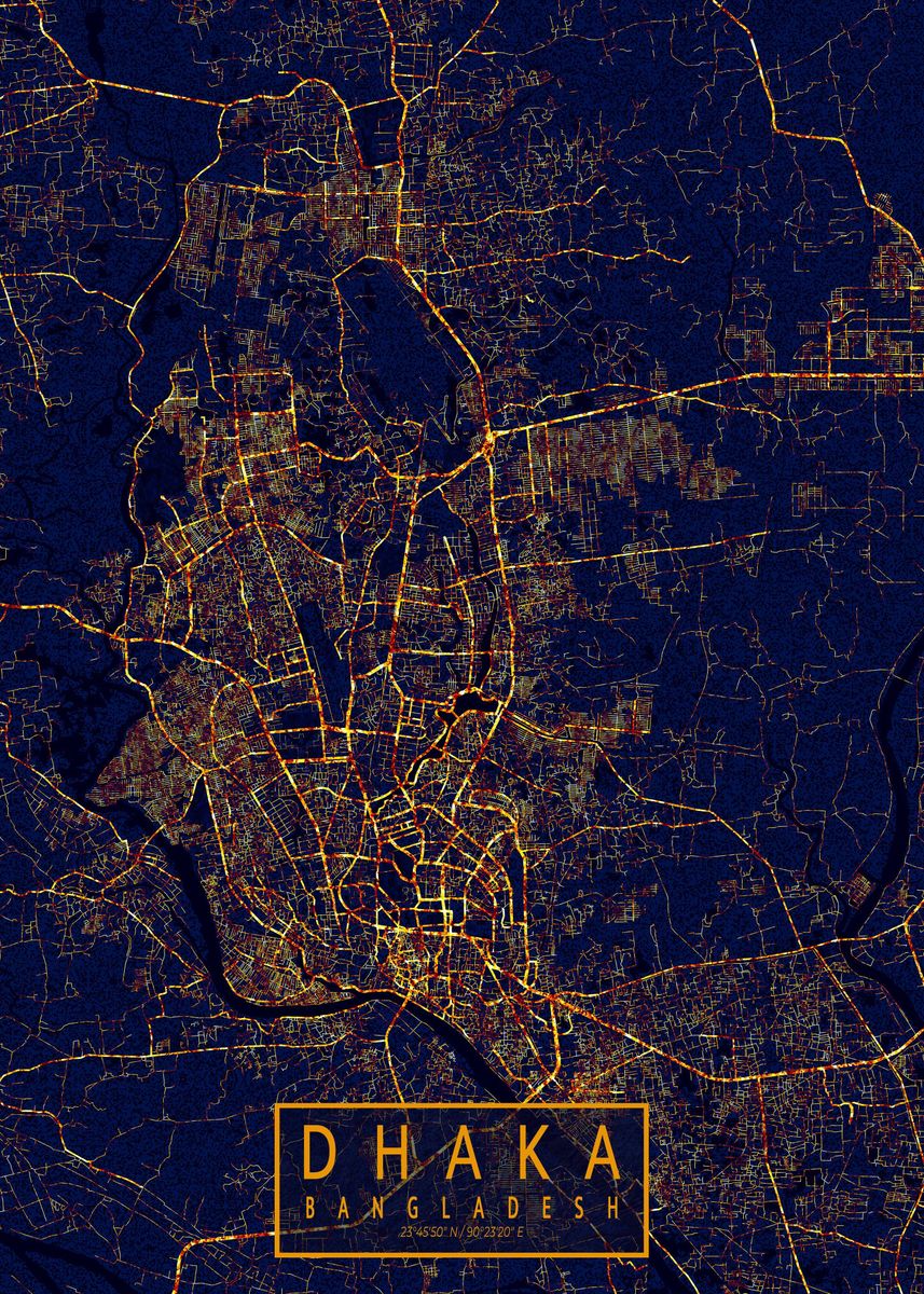 'Dhaka Map City At Night' Poster, picture, metal print, paint by deMAP ...