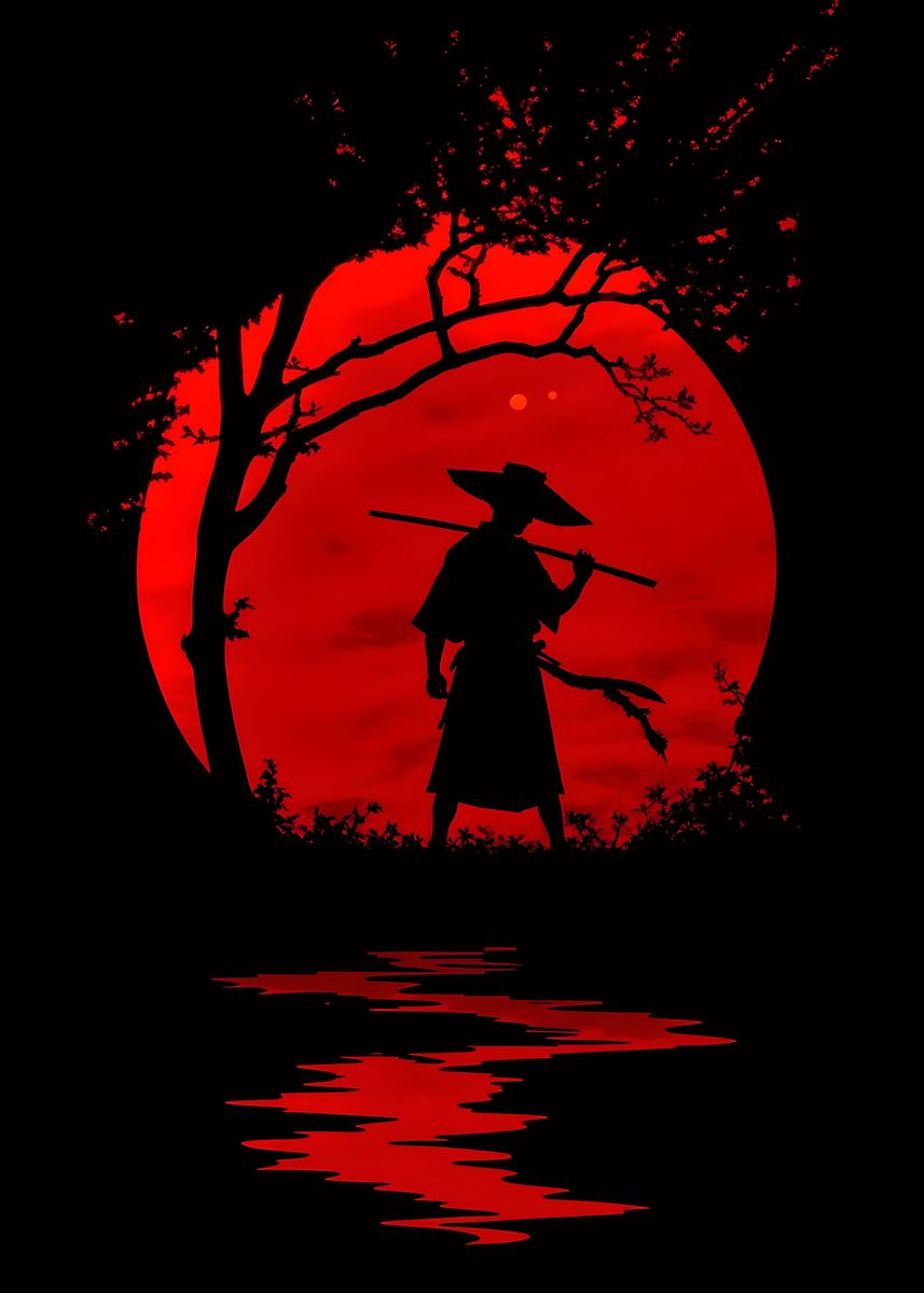 'samurai red sun' Poster, picture, metal print, paint by Zeeshan Ali ...