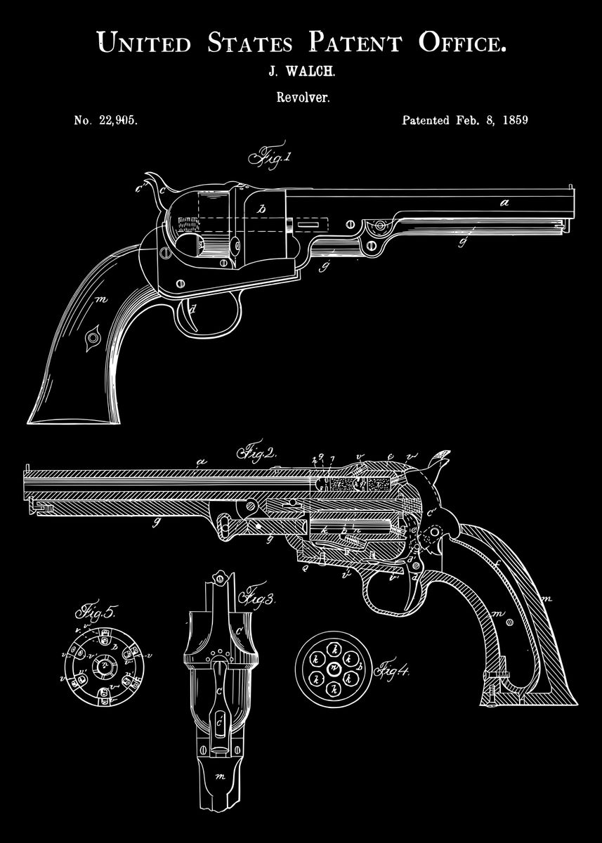 '1859 Revolver Patent ' Poster, picture, metal print, paint by Sam Kal ...