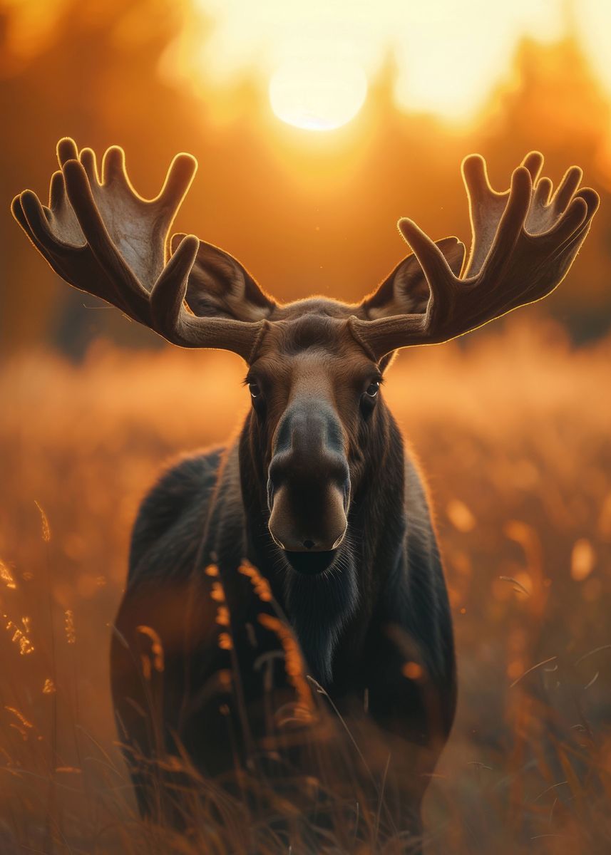 'Moose Sunset Animal' Poster, picture, metal print, paint by Morgan Yon ...