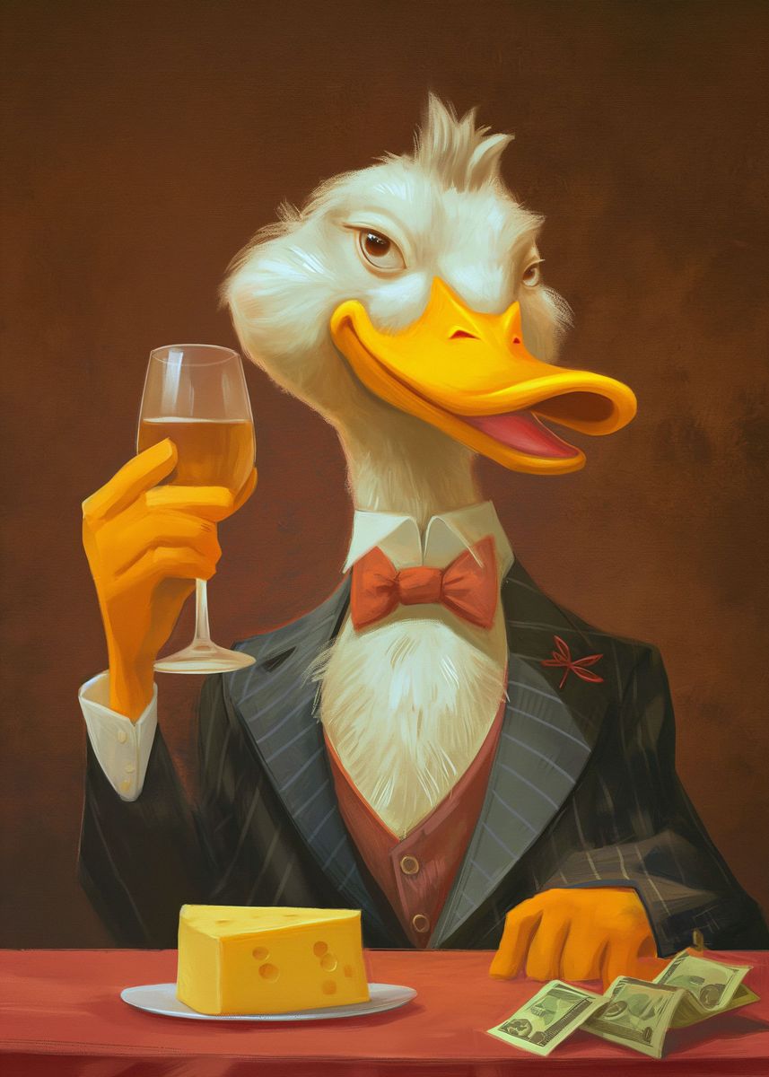 'Cool Tuxedo Duck' Poster, picture, metal print, paint by Mana Mart ...