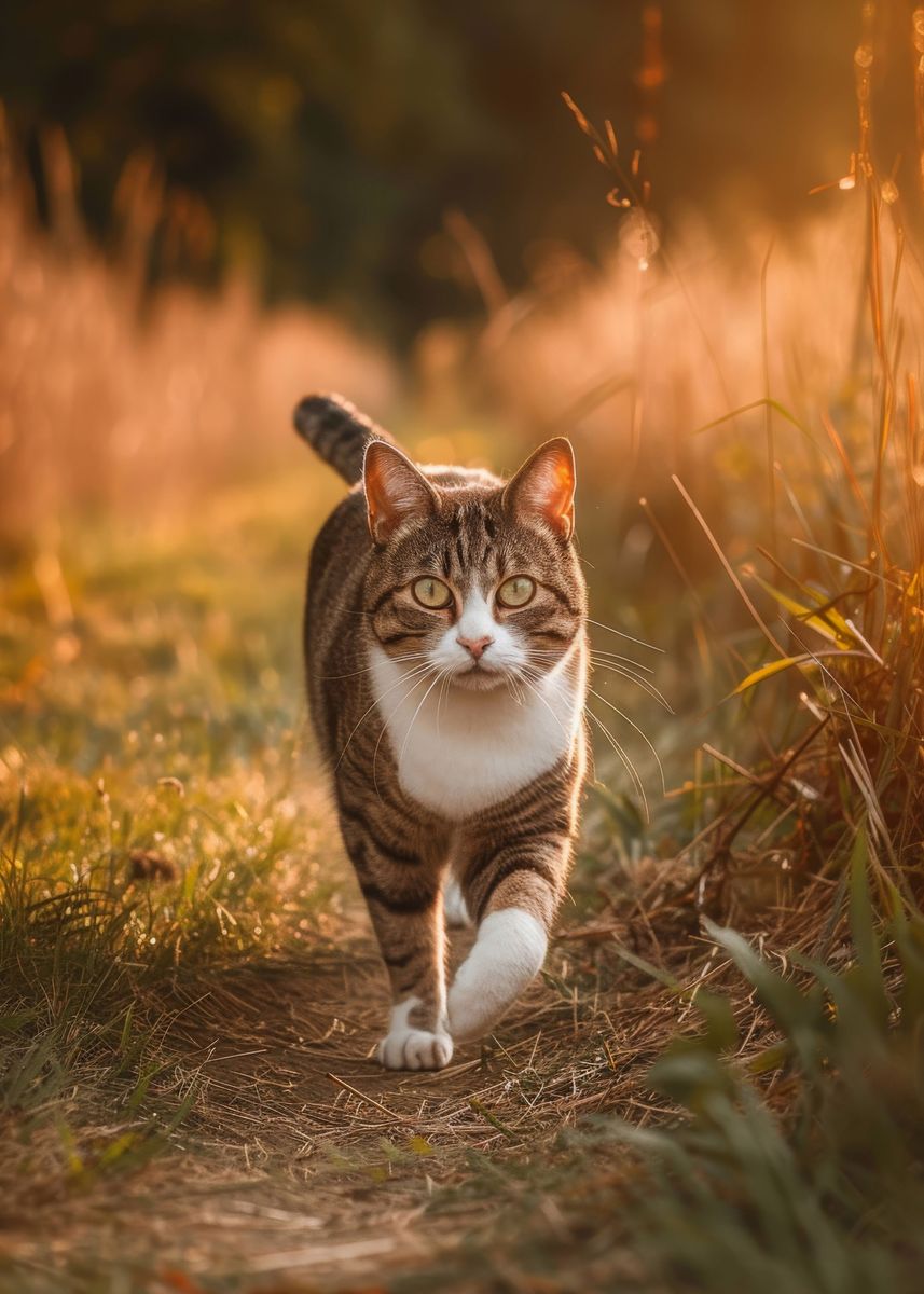 'Cat Walking Sunset' Poster, picture, metal print, paint by Morgan Yon ...