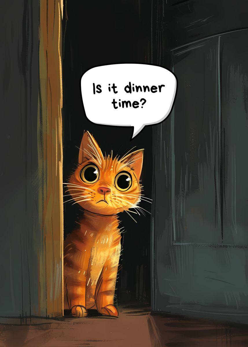 'Funny Cat Dinner Time' Poster, picture, metal print, paint by Mark ...