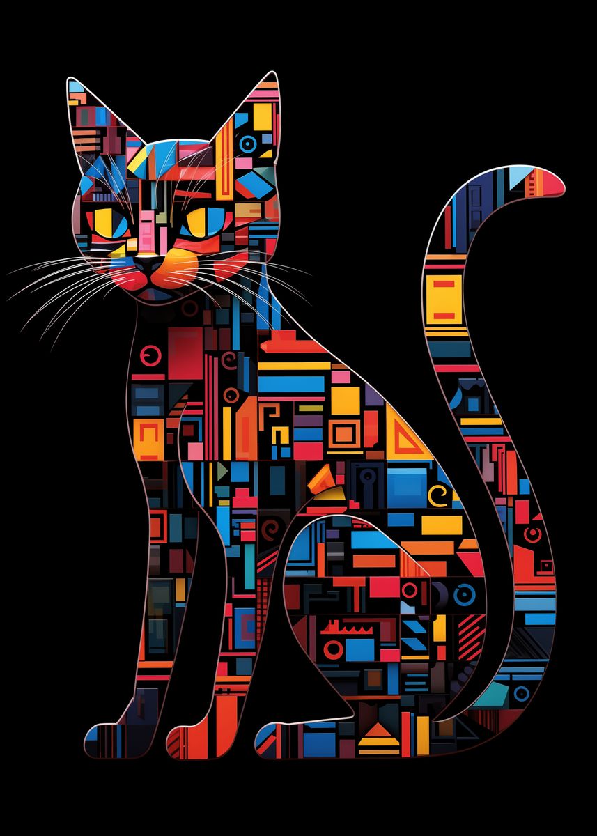 'Vibrant Geometric Cat' Poster, picture, metal print, paint by ...