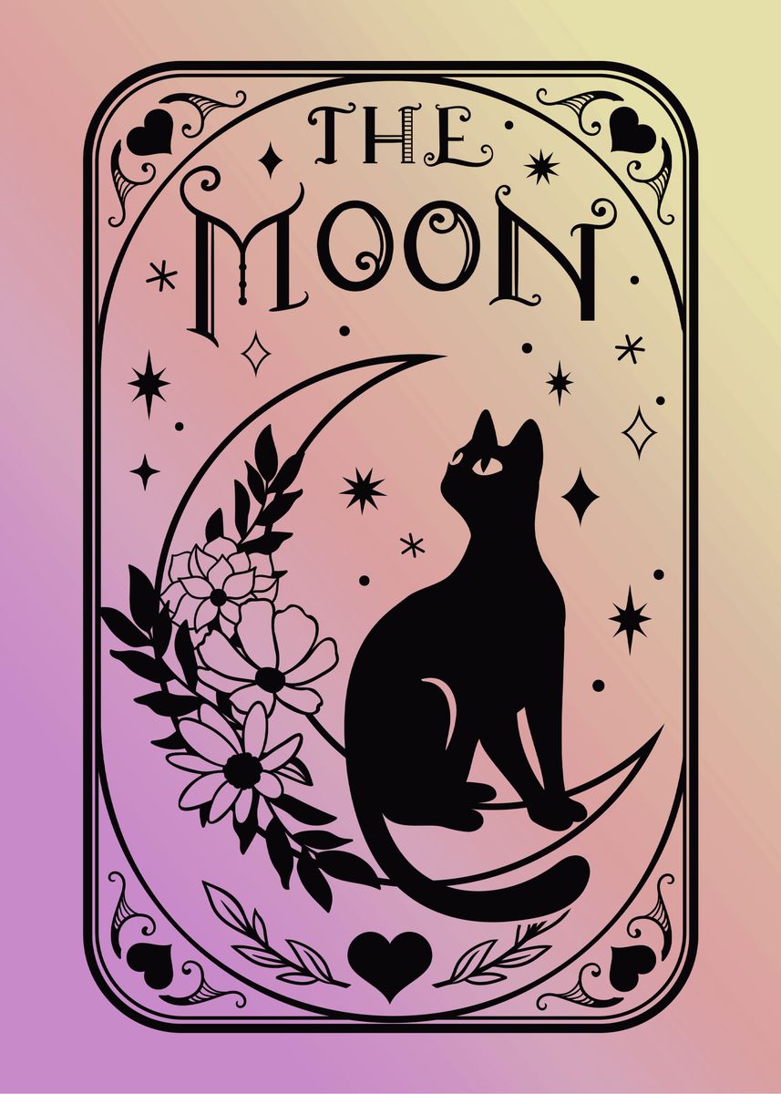 'The Moon Cat Tarot Card' Poster, picture, metal print, paint by Little ...