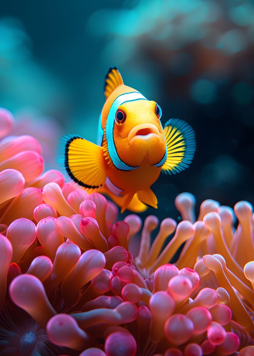 'Happy Clownfish' Poster, picture, metal print, paint by David ...