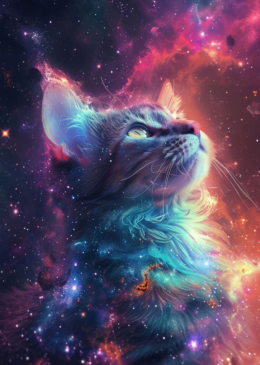 'Cute Galaxy Cat' Poster, picture, metal print, paint by Ray Faye ...