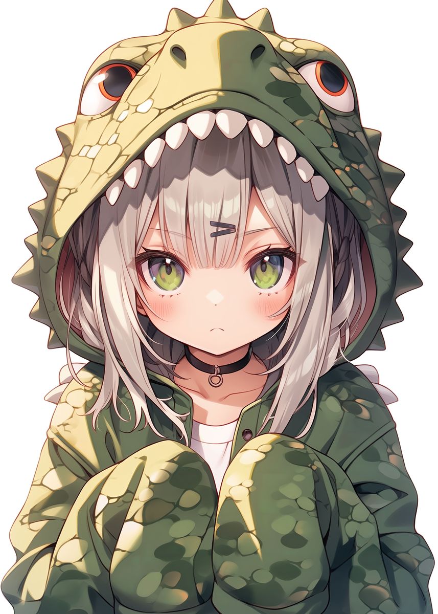 'Cute Crocodile Anime Girl' Poster, picture, metal print, paint by ...