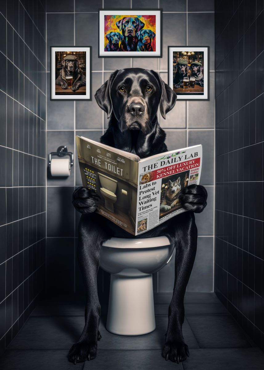 'Funny Labrador on Toilet ' Poster, picture, metal print, paint by ...