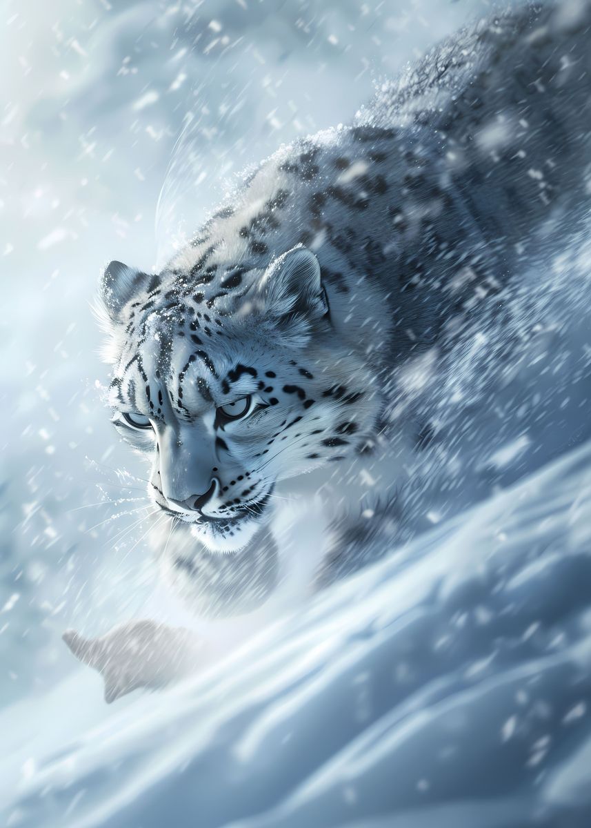 'Snow Leopard Lurking' Poster, picture, metal print, paint by Mamanisme ...